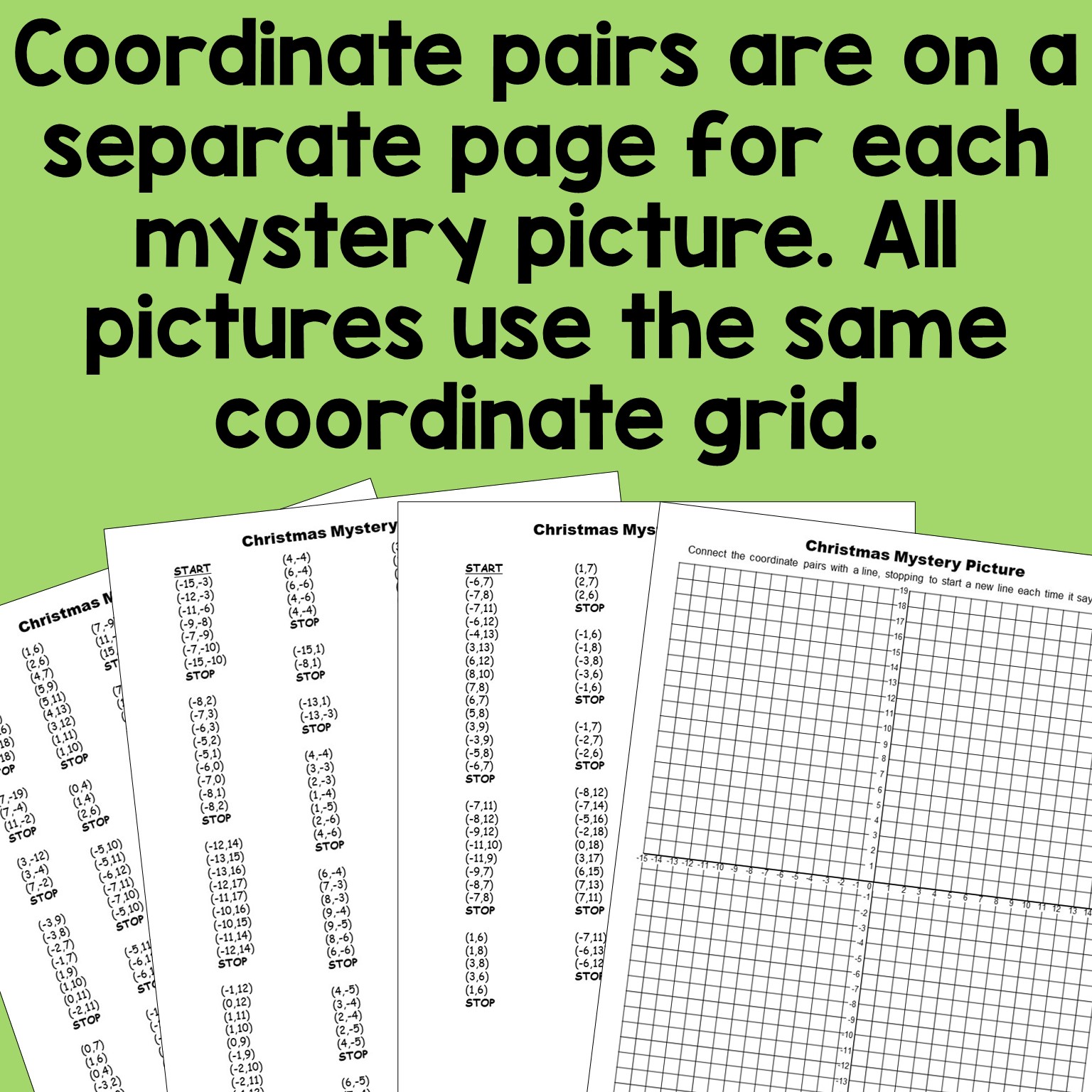 Christmas Coordinate Plane Mystery Graphing Pictures Four Quadrant ...