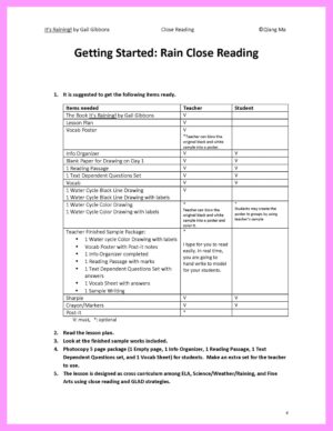 Close Reading: It' Raining! by Gail Gibbons | Made By Teachers