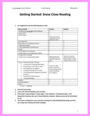 Close Reading: It's Snowing! by Gail Gibbons - Made By Teachers