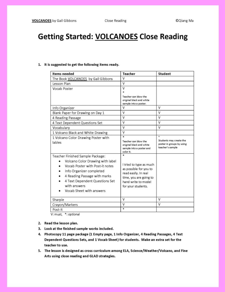 Close Reading: VOLCANOES by Gail Gibbons | Made By Teachers