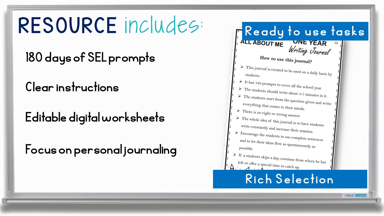 SEL Journaling Prompts - All About Me Daily Writing - ONE YEAR Journal ...