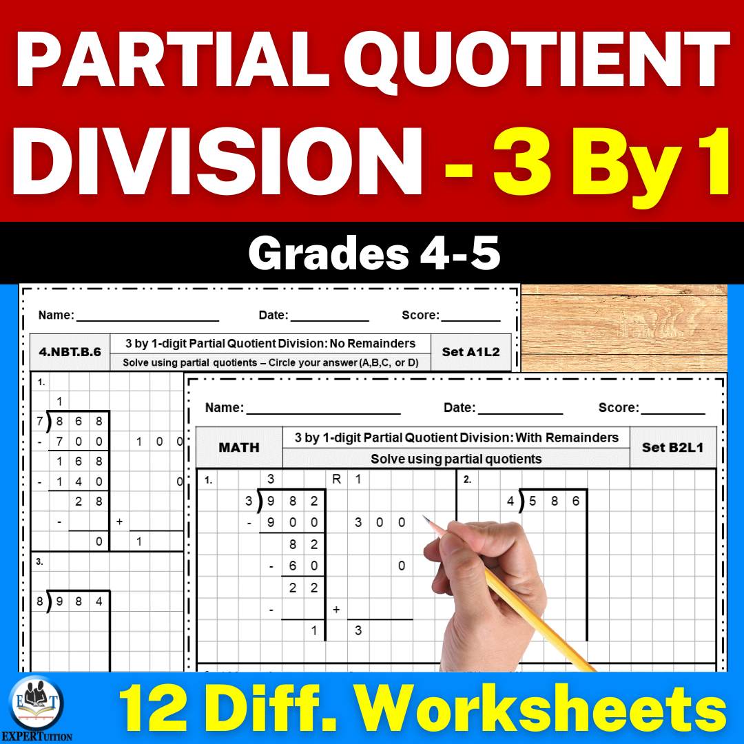 3 Digit By 1 Digit Partial Quotients Division With And Without 