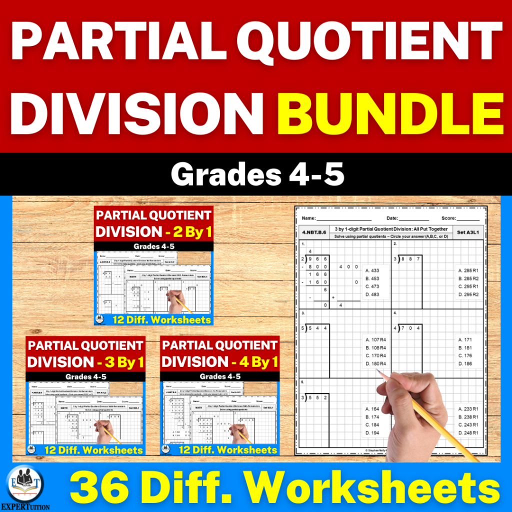 2 Digit by 1 Digit Partial Quotients Division With and Without ...