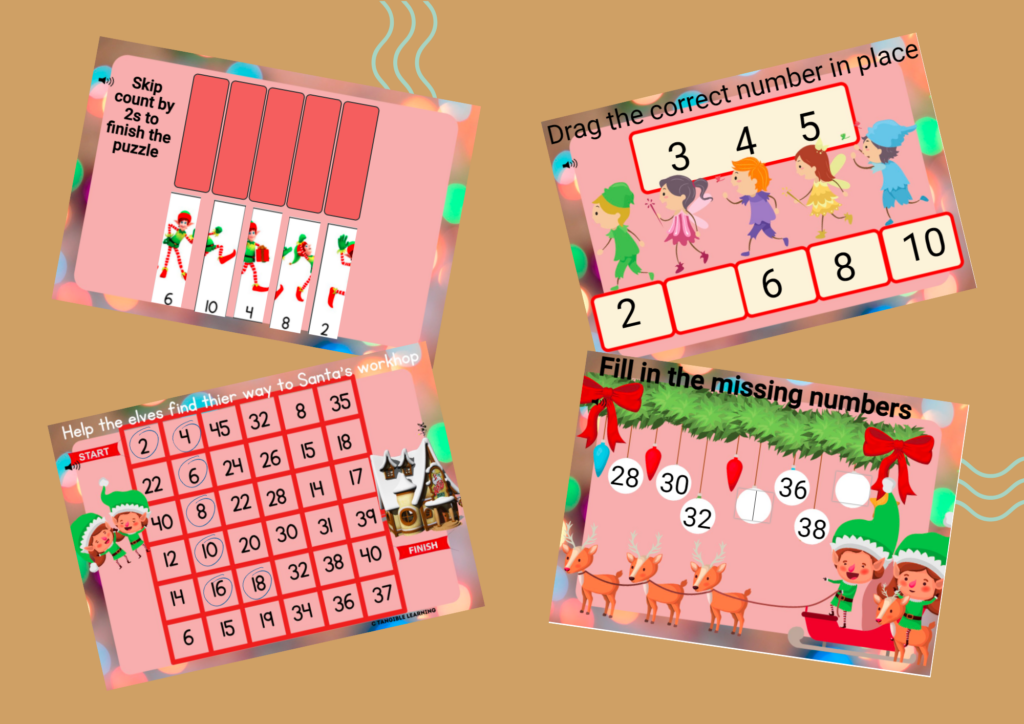 Christmas Theme Skip Counting Math Centers & Digital Decks Bundle ...