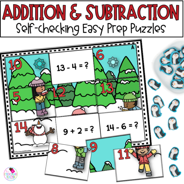 Winter Addition and Subtraction - January Math - Puzzles | Made By Teachers