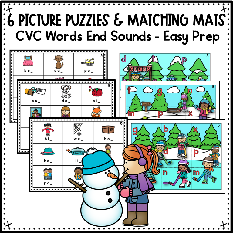CVC Words - Winter Phonics Activities - Ending Sounds - Puzzles | Made ...