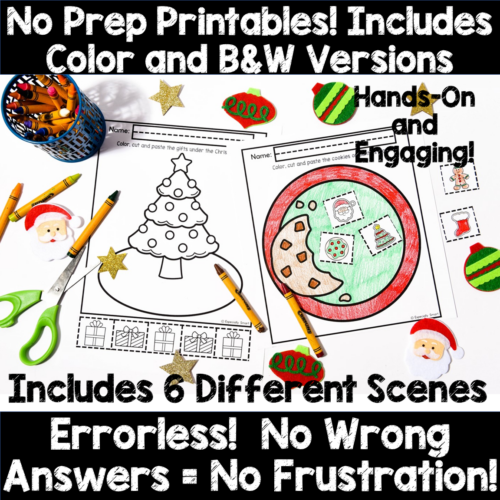 Errorless Christmas Cut and Paste Worksheets and Centers | Made By Teachers