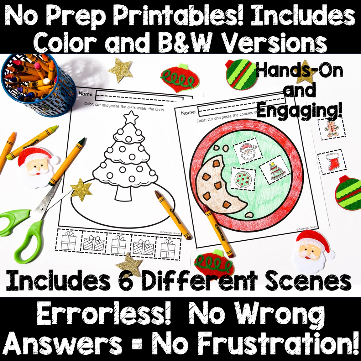 Errorless Christmas Cut and Paste Worksheets and Centers | Made By Teachers
