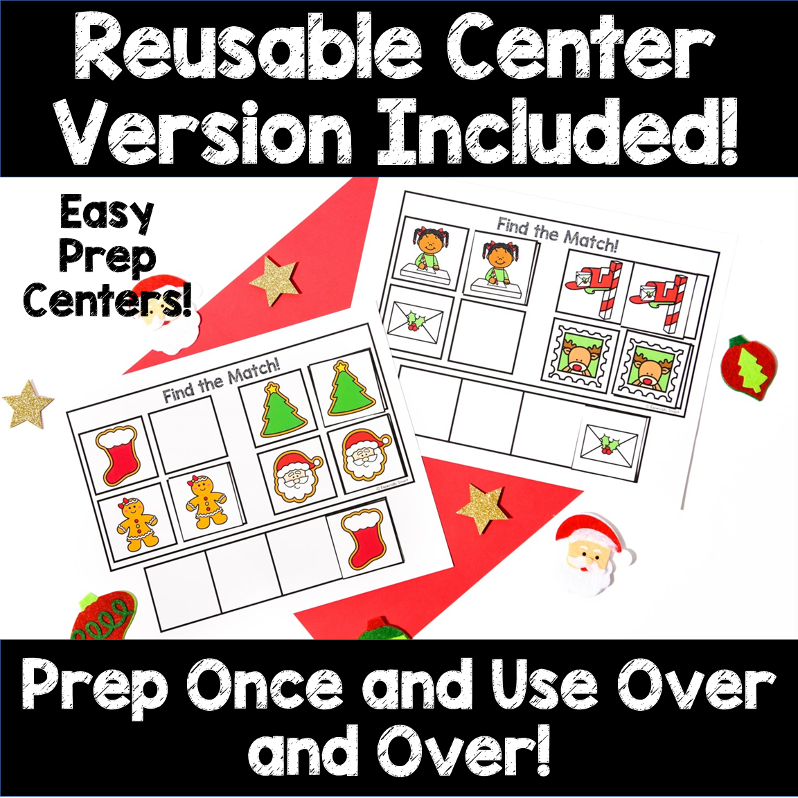 Christmas Matching Cut and paste Worksheets and Centers | Made By Teachers