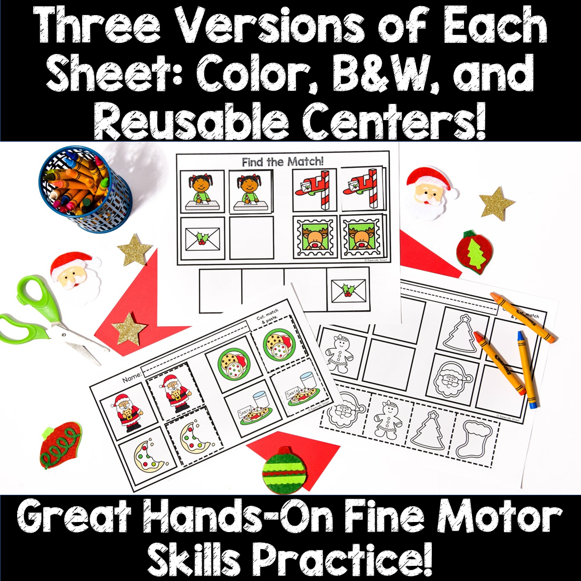 Christmas Matching Cut and paste Worksheets and Centers | Made By Teachers