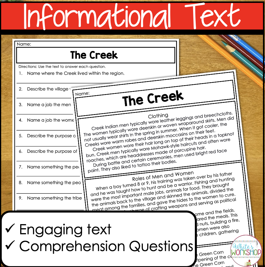Creek Native Americans Reading and Comprehension Activities | Made By ...