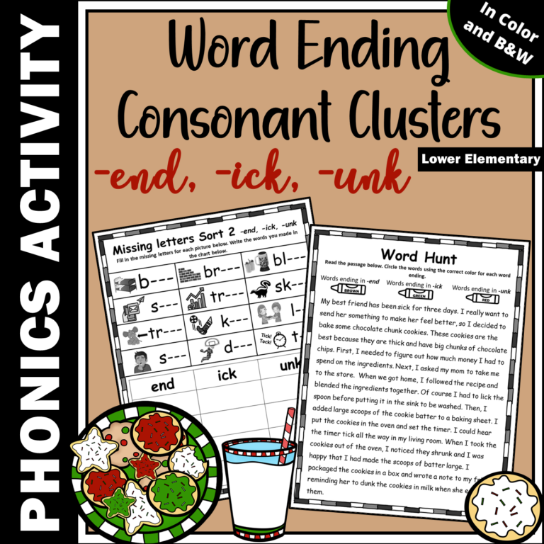 Final Consonant Blends - END, ICK, UNK - Holiday Phonics Activities ...