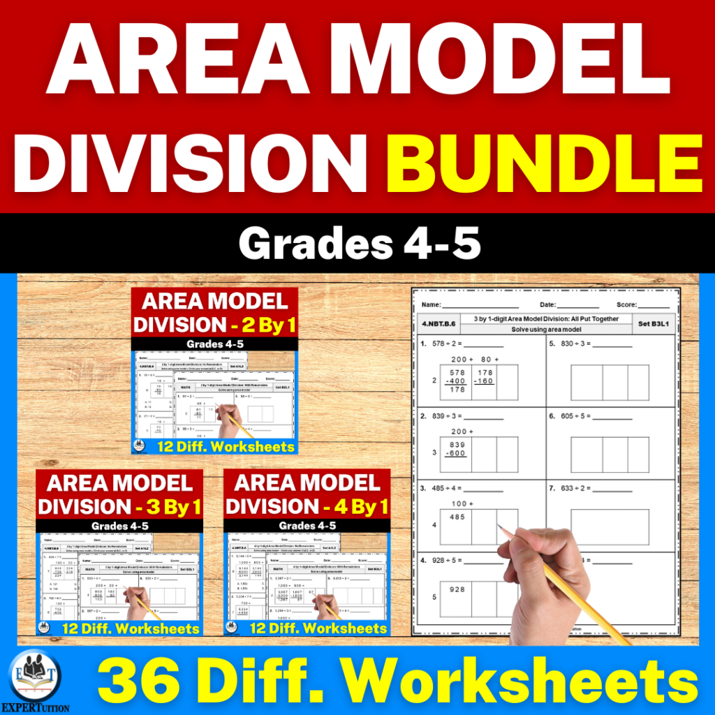 Area Model Division With and Without Remainders Practice Worksheets ...
