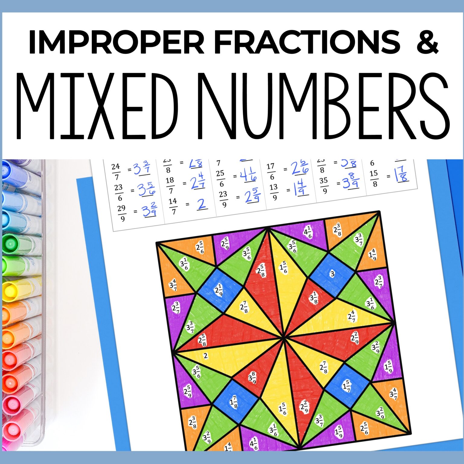 Improper Fractions and Mixed Numbers Color by Number | Made By Teachers