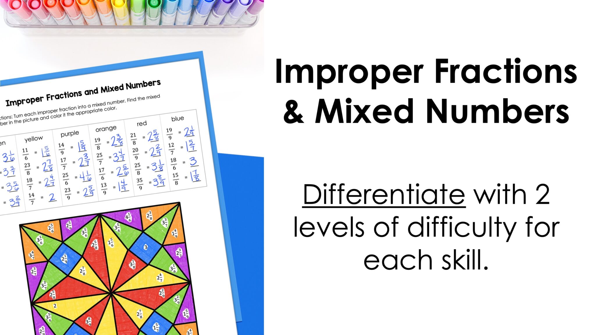 Improper Fractions and Mixed Numbers Color by Number | Made By Teachers