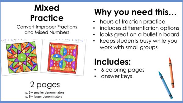 Improper Fractions and Mixed Numbers Color by Number | Made By Teachers
