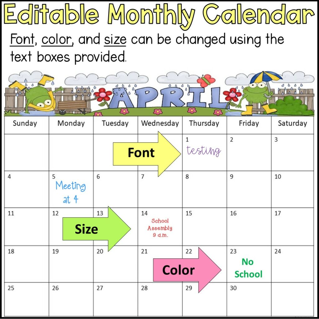 Editable Monthly Calendar - Made By Teachers