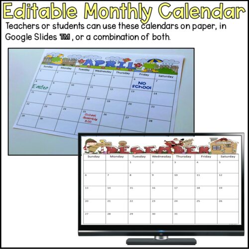 Editable Monthly Calendar - Made By Teachers
