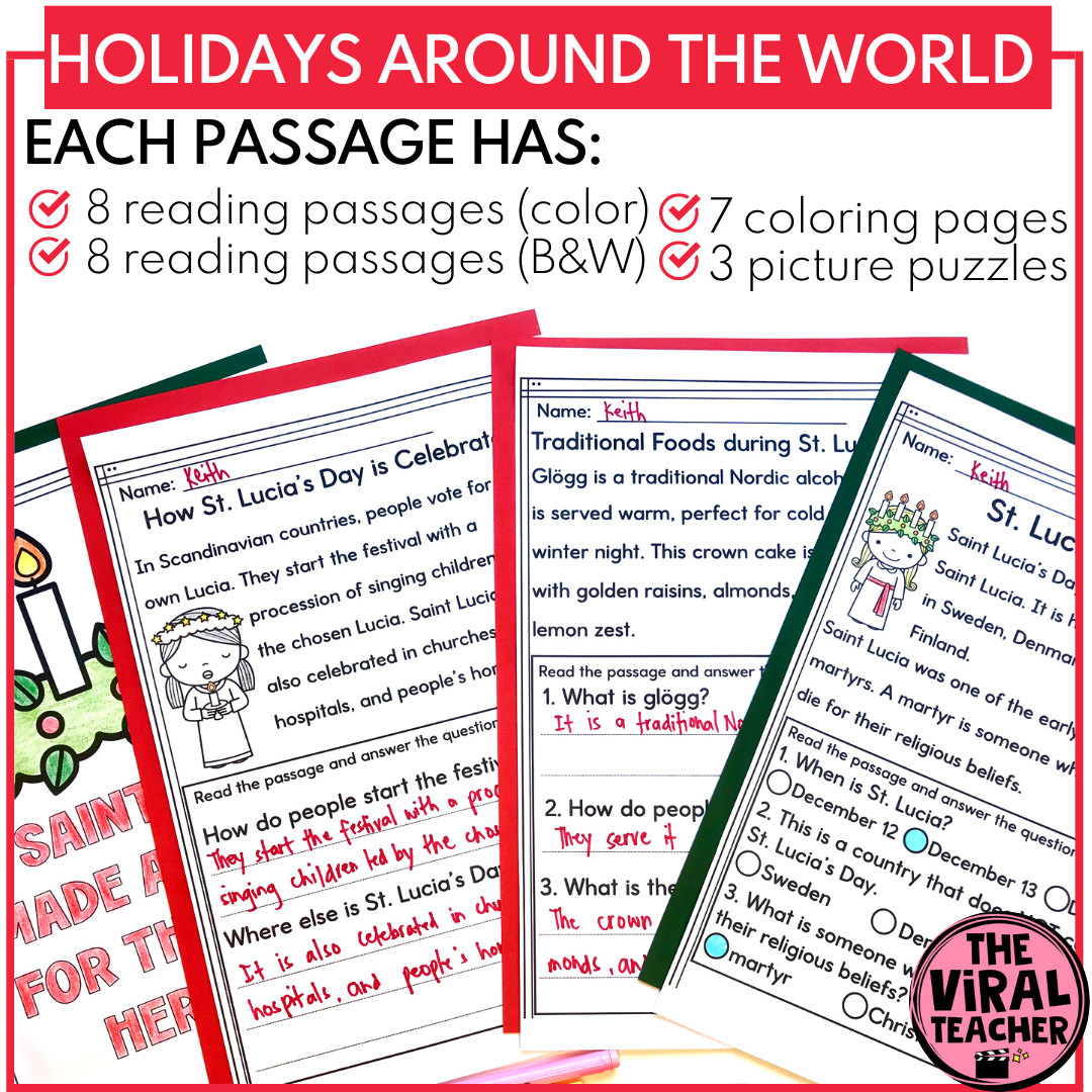 St. Lucia's Day Reading Comprehension Worksheets and Google Slides ...