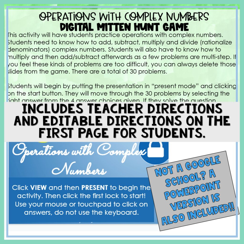 Operations with Complex Numbers Digital Winter Hunt Game | Made By Teachers