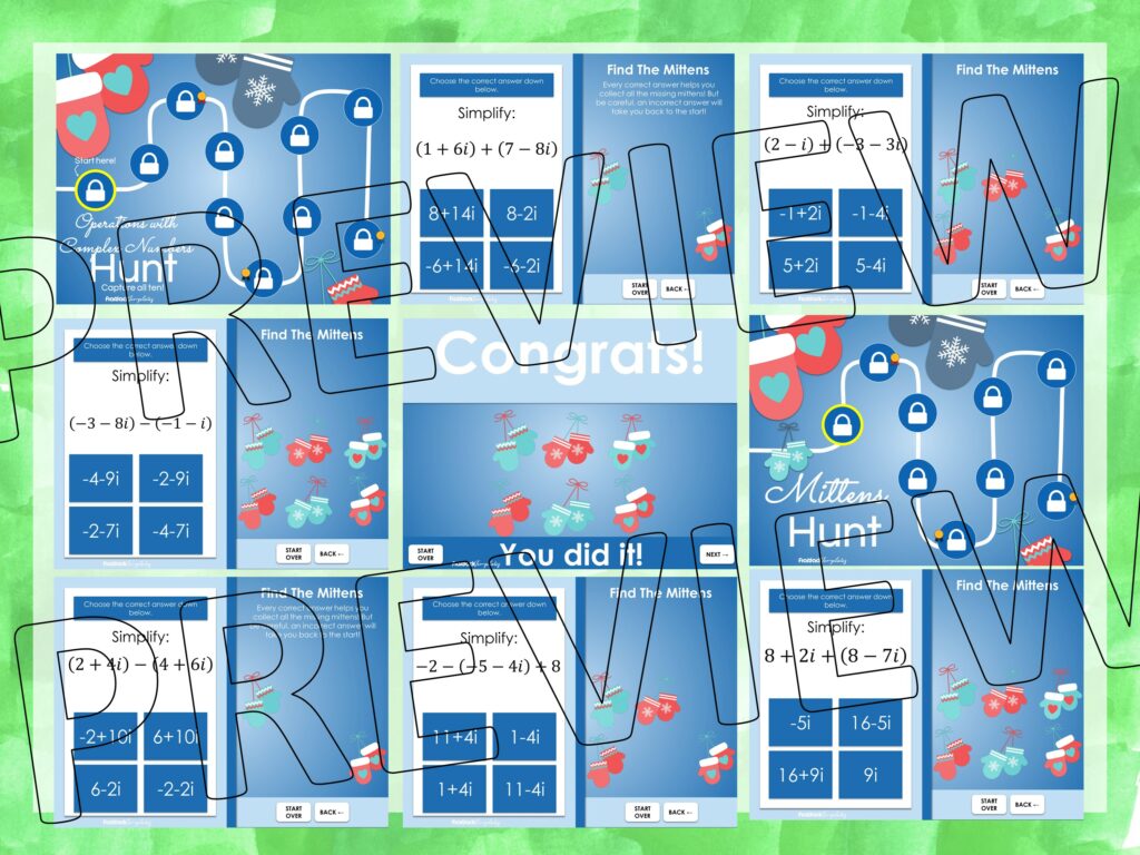 Operations with Complex Numbers Digital Winter Hunt Game | Made By Teachers