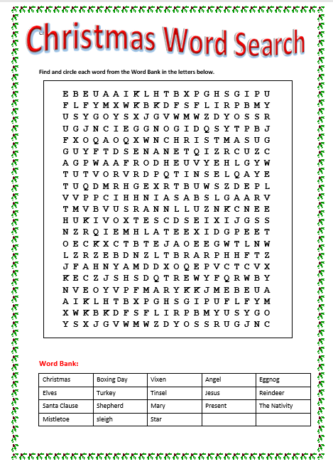 Christmas Word Search Puzzle Fun Activity | Made By Teachers
