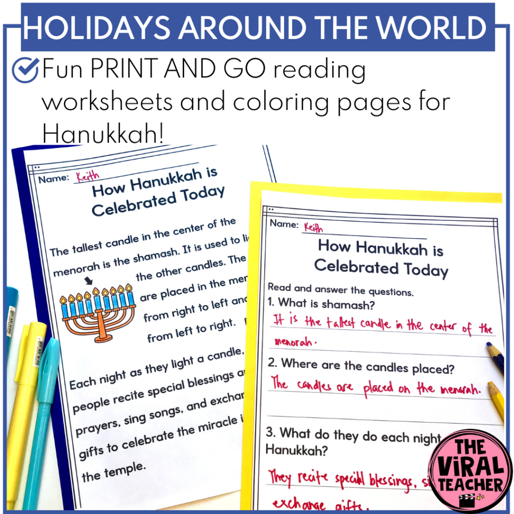 Hanukkah Reading Comprehension Worksheets and Google Slides™ Activity ...