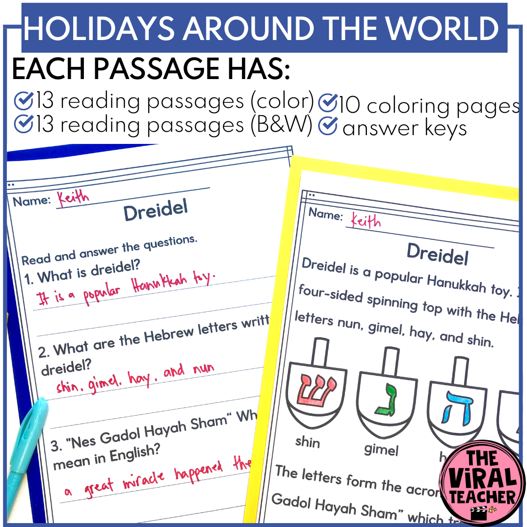 Hanukkah Reading Comprehension Worksheets and Google Slides™ Activity ...