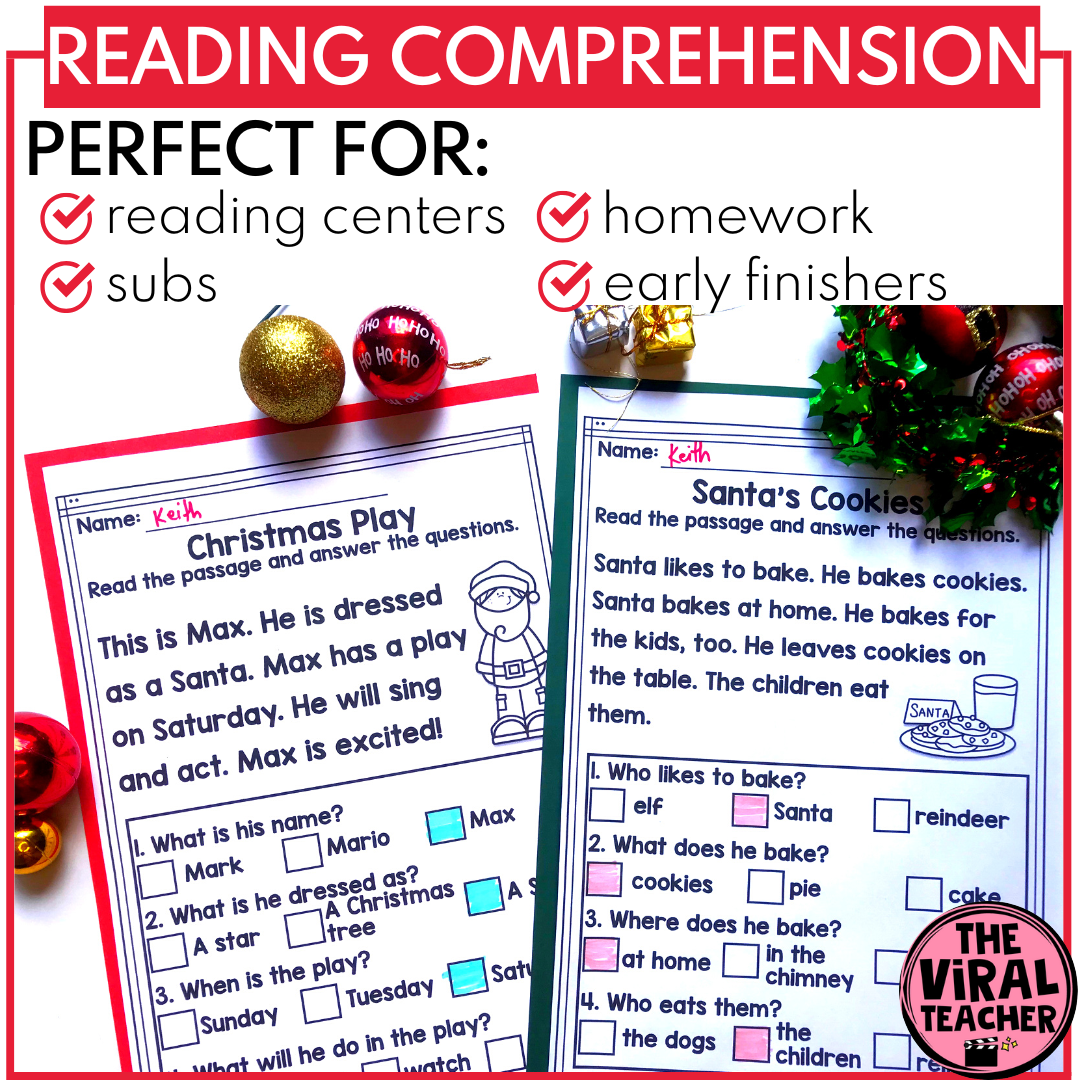 Christmas Reading Passages and Comprehension Questions Kindergarten ...