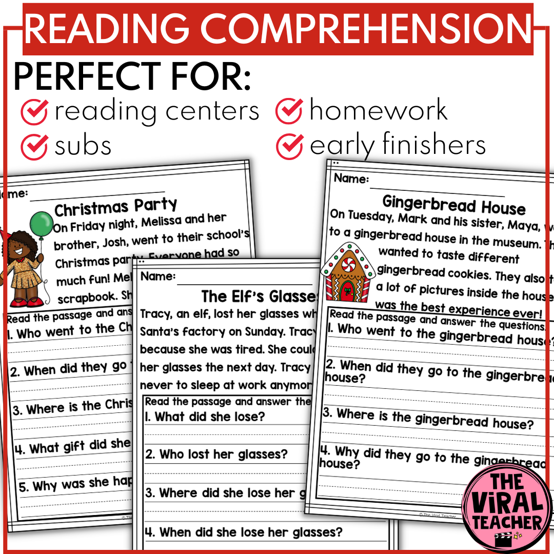 Christmas Reading Passages and Comprehension Questions with Sequencing ...