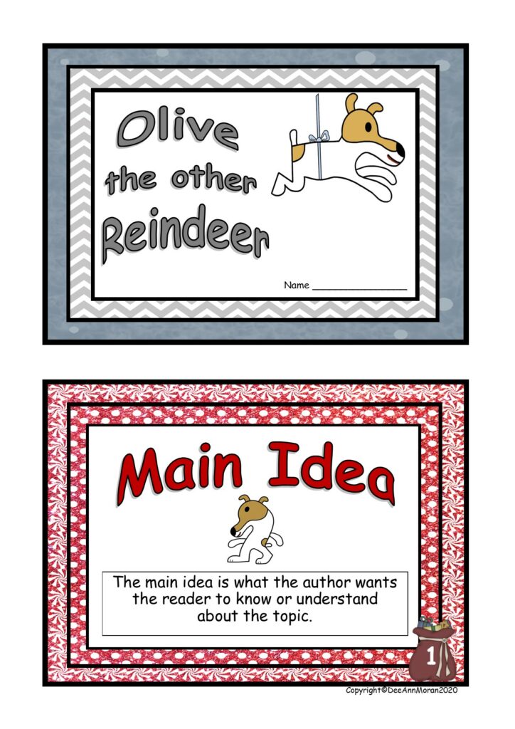 Olive The Other Reindeer Main Idea Retell Story Elements Summarize ...