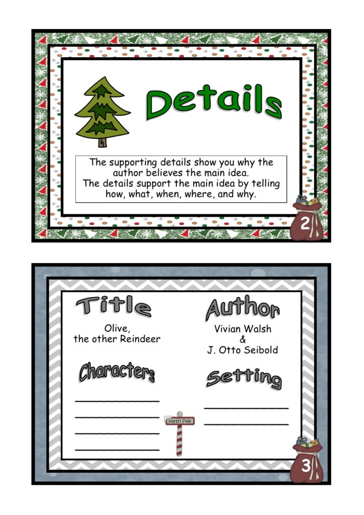 Olive The Other Reindeer Main Idea Retell Story Elements Summarize ...