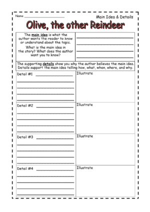 Olive The Other Reindeer Main Idea Retell Story Elements Summarize ...