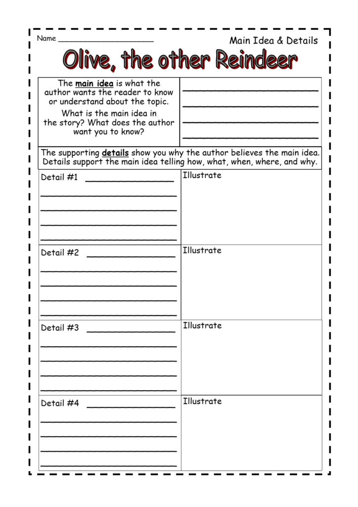 Olive The Other Reindeer Main Idea Retell Story Elements Summarize ...
