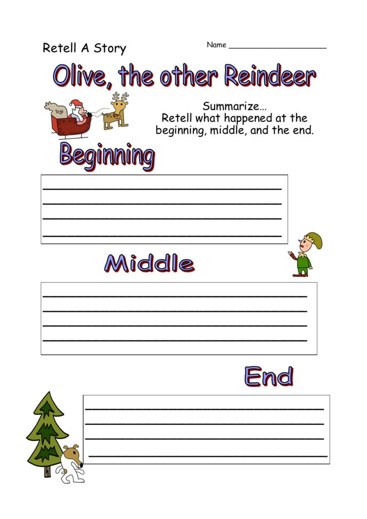 Olive The Other Reindeer Main Idea Retell Story Elements Summarize ...