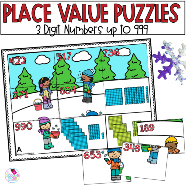 Place Value Puzzles - Hundreds Tens and Ones - Winter Math Activities ...
