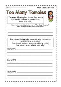 Too Many Tamales Main Idea Story Elements Retell Summarize Vocabulary ...