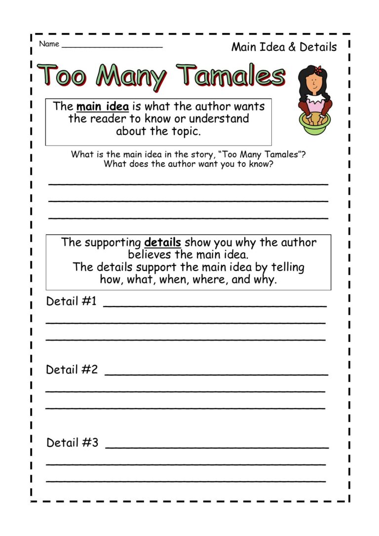 Too Many Tamales Main Idea Story Elements Retell Summarize Vocabulary ...