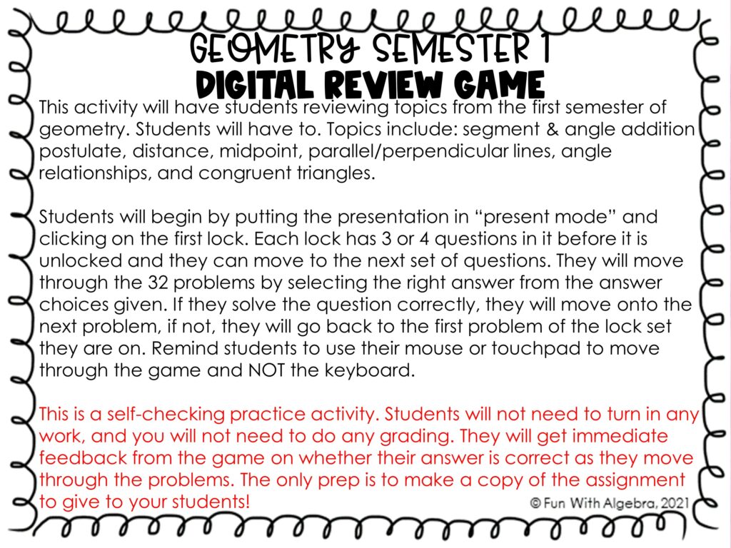 Geometry Review (Semester 1) DIGITAL Game | Made By Teachers