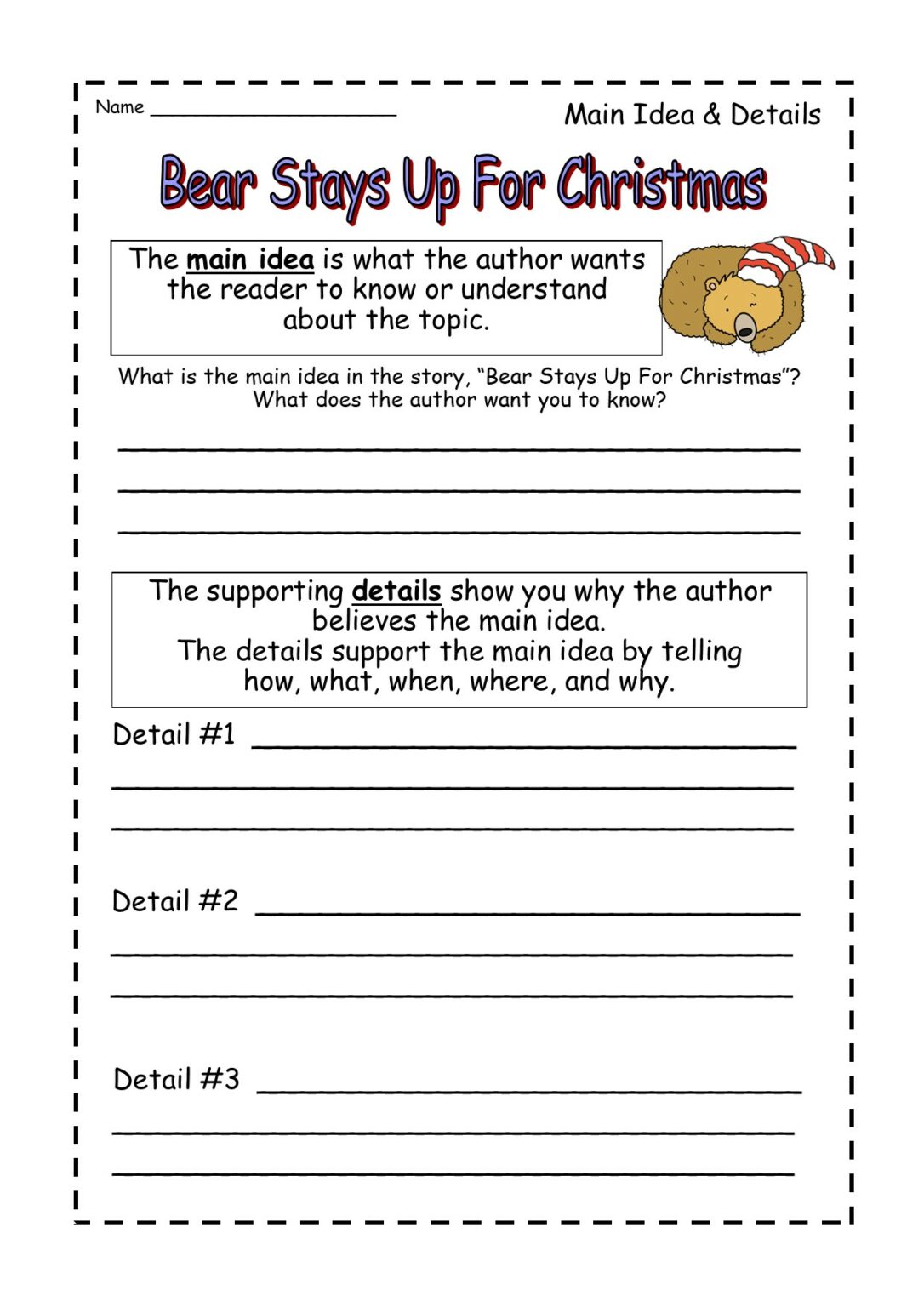 Bear Stays Up For Christmas Main Idea Retell Vocabulary Summarize ...