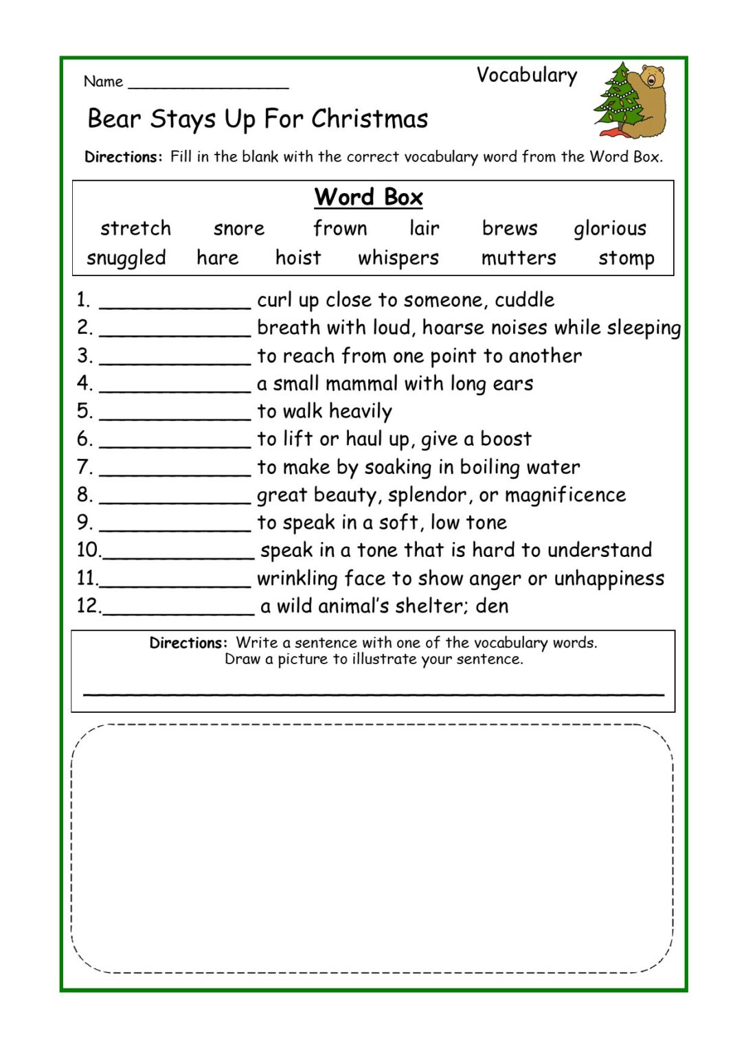 Bear Stays Up For Christmas Main Idea Retell Vocabulary Summarize ...