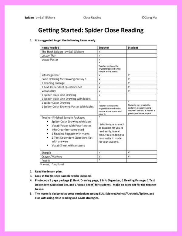 Close Reading: Spiders by Gail Gibbons | Made By Teachers