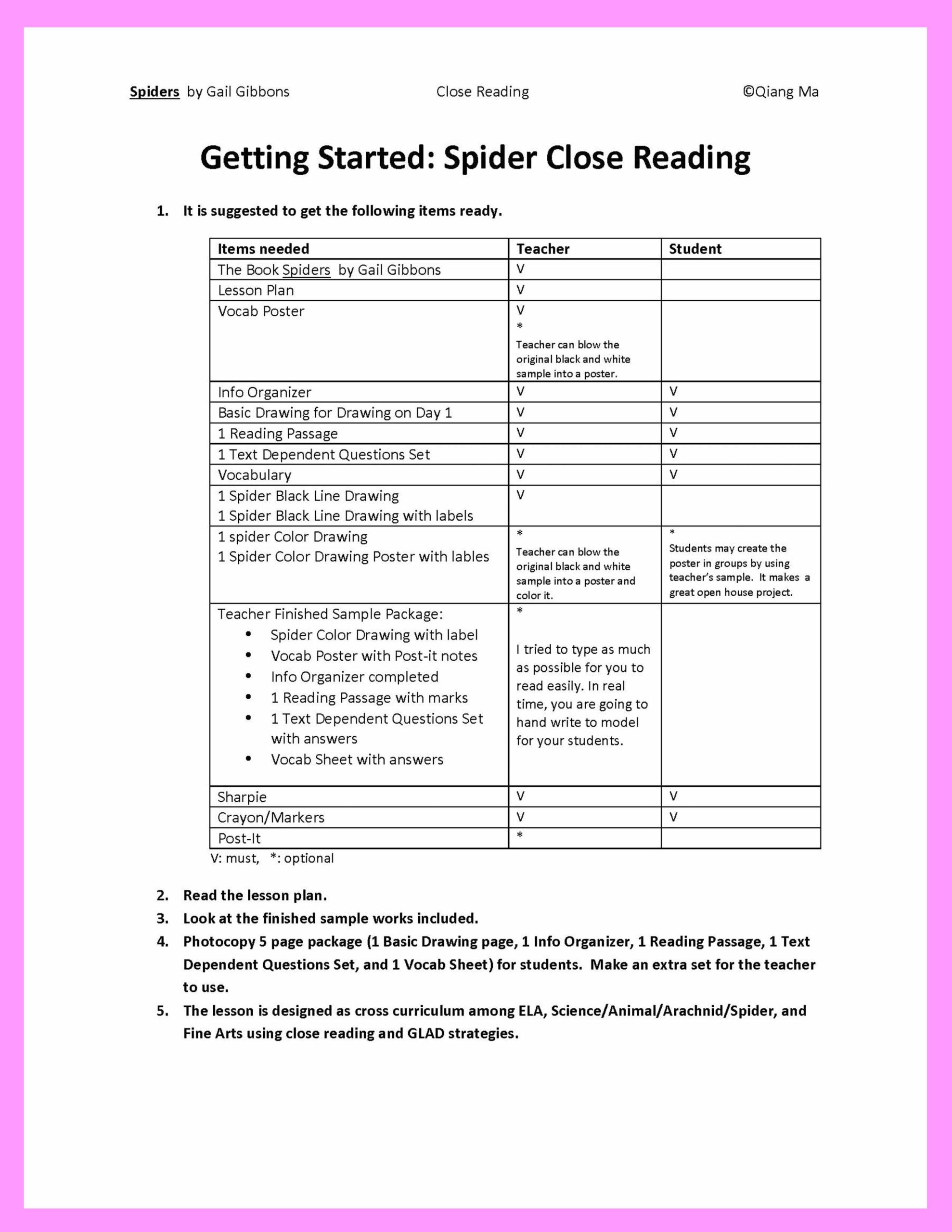 Close Reading: Spiders by Gail Gibbons | Made By Teachers