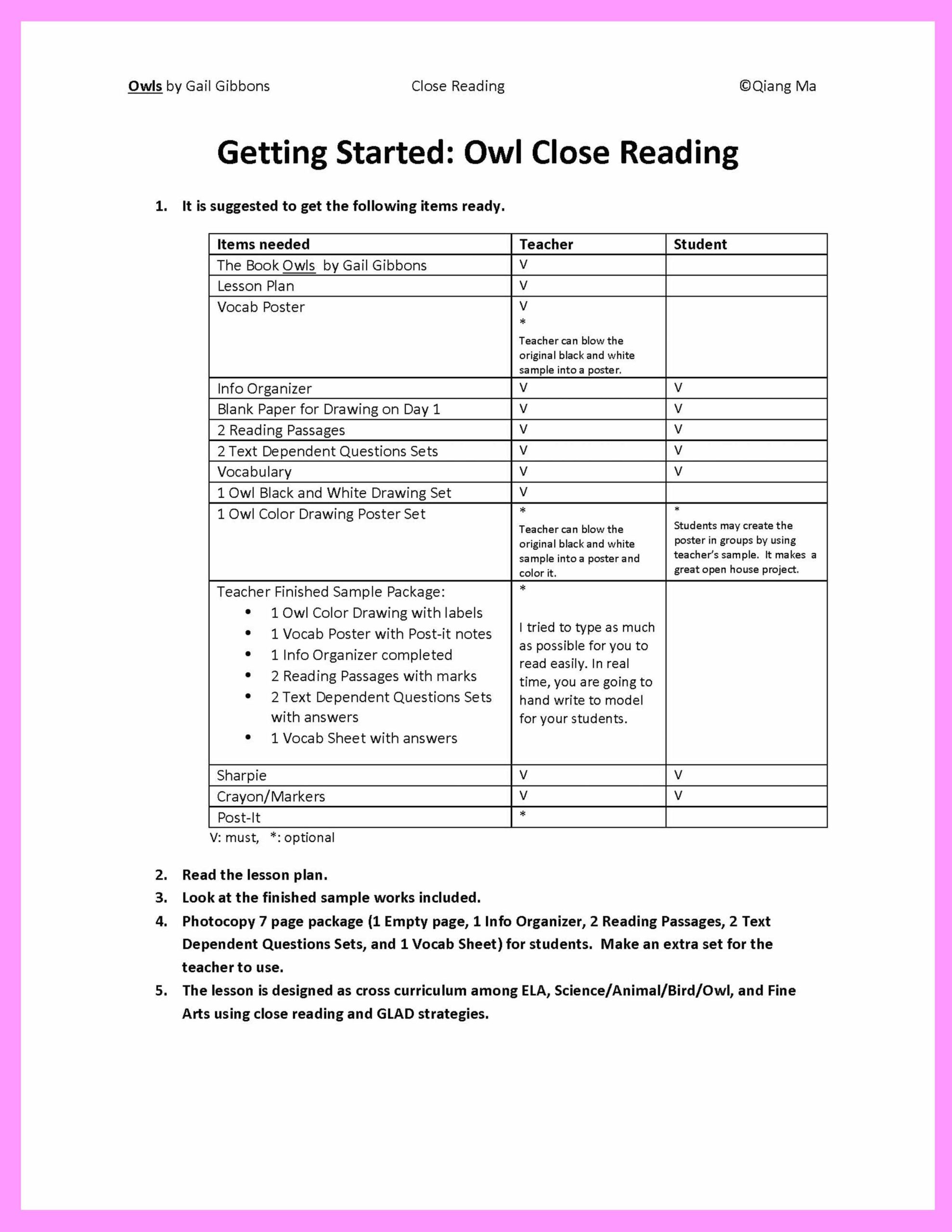 Close Reading: Owls by Gail Gibbons | Made By Teachers