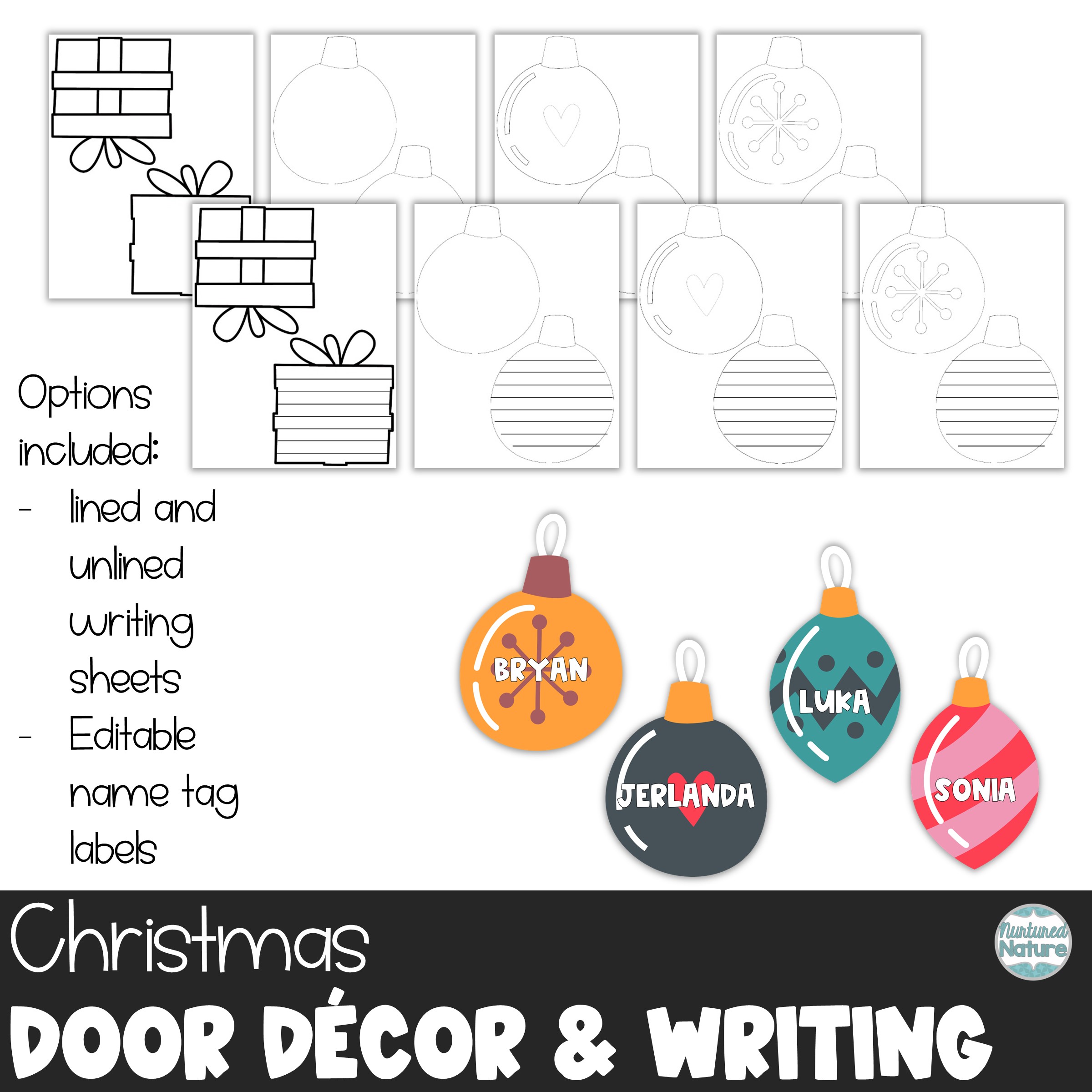 Christmas Door Decoration Kit with Name Tag Labels or Writing Activity ...