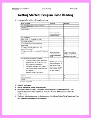 Close Reading: Penguins! by Gail Gibbons | Made By Teachers