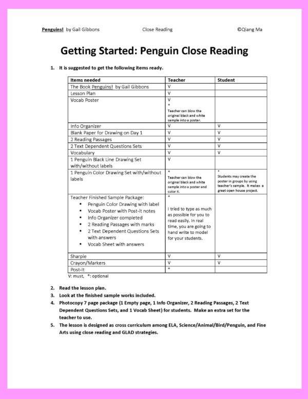 Close Reading: Penguins! by Gail Gibbons | Made By Teachers