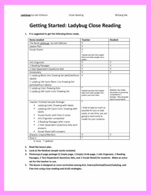 Close Reading: Ladybugs by Gail Gibbons | Made By Teachers