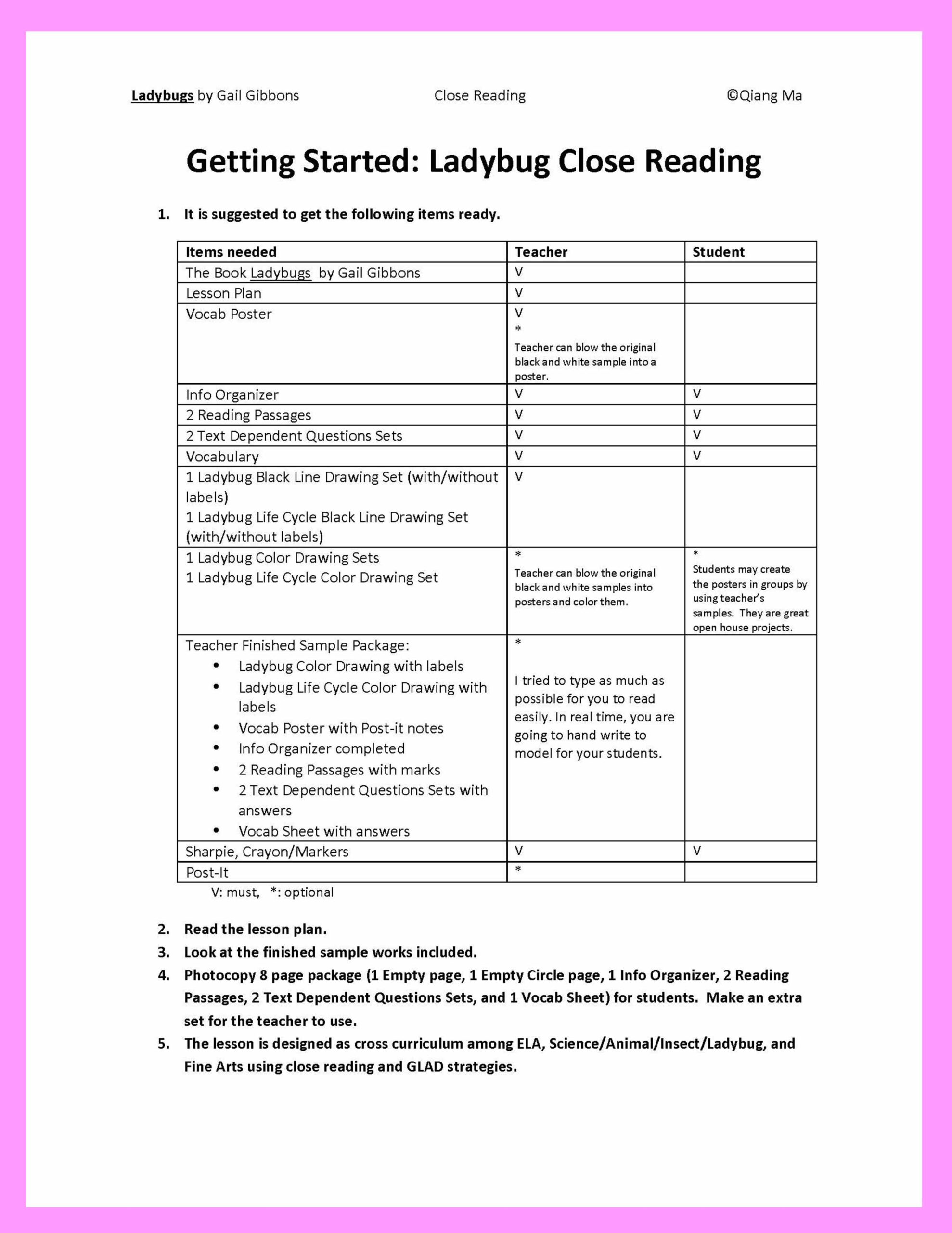 Close Reading: Ladybugs by Gail Gibbons | Made By Teachers