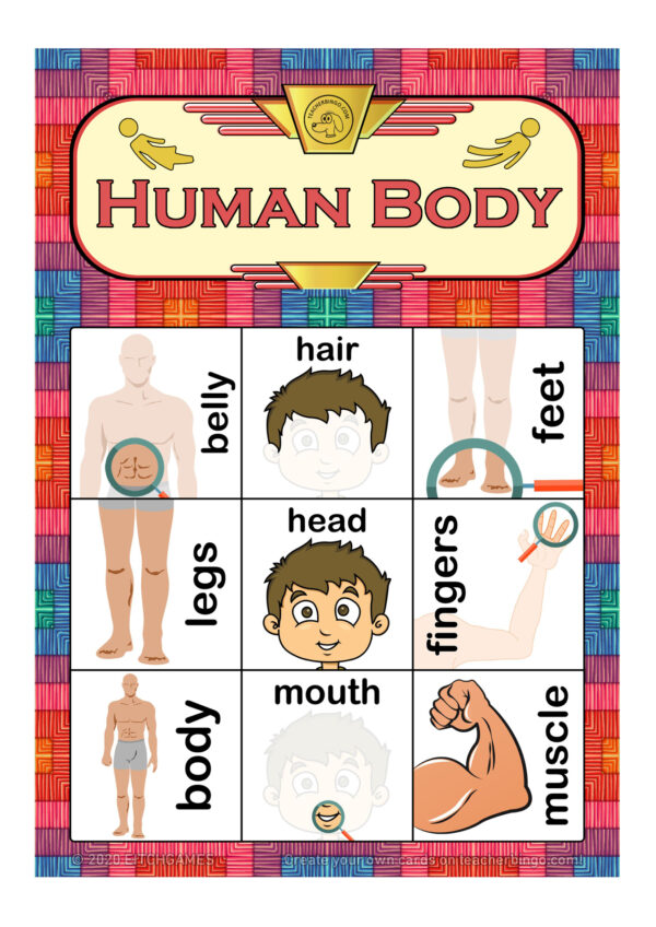 Human Body Parts Bingo 3x3 (100 pages + call sheet) | Made By Teachers